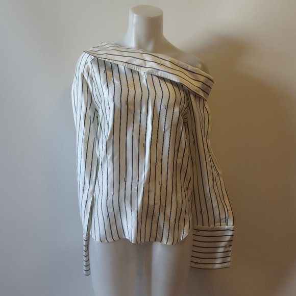 MONSE | Tops | Womens Monse White Blue Striped Signature Striped Off ...